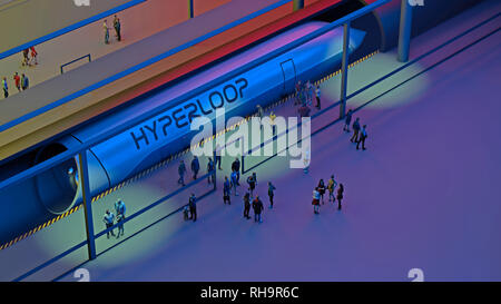 Train station and Hyperloop. Passengers waiting for the train ...