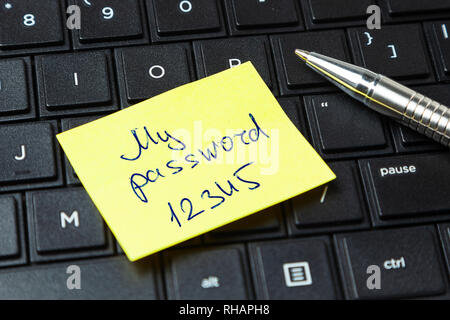 Password security. Office sticker on the laptop keyboard Stock Photo ...