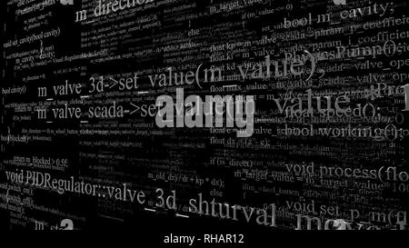 Software source code. Layers of program code on black background Stock ...