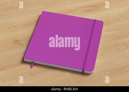 Magenta square notebook with elastic band on black background Stock ...