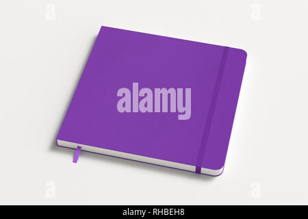 Violet square notebook with elastic band on wooden background Stock ...