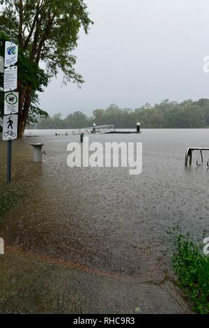 Rossiter Park showing the pontoon being inundated by flood waters ...