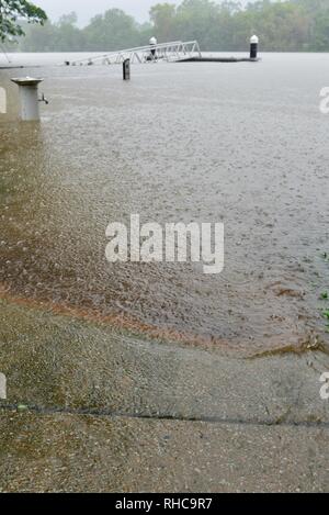 Rossiter Park showing the pontoon being inundated by flood waters ...