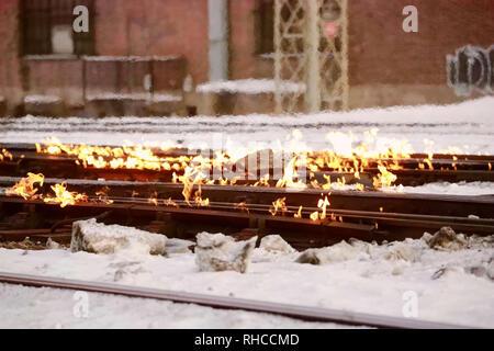 Chicago, USA. 1st Feb, 2019. Railway tracks are set on fire to ensure ...