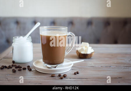 Bulletproof coffee, blended with organic butter and MCT coconut oil ...