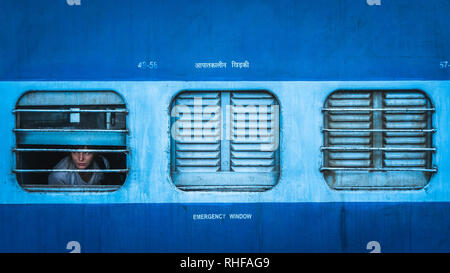 Interior of Sleeper class train coach in India Stock Photo - Alamy