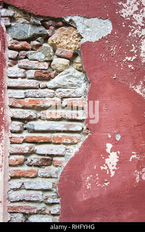 Old red brick wall with damaged plaster texture background vertical ...