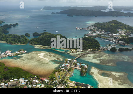 Aerial view of Koror, city in Palau, Micronesia, Oceania. Pacific Ocean ...