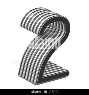 Black and white layered Number 2 TWO 3D render illustration isolated on ...