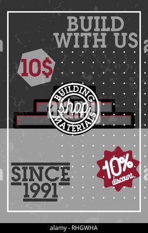 Color vintage building materials shop banner. Vector illustration, EPS ...