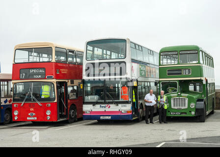 A row of colourful classic buses including Bristol Lodekka in Western ...