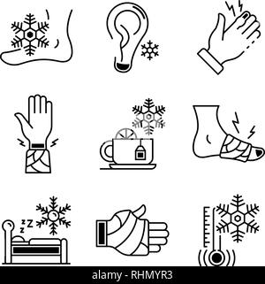 Frostbite. Symptoms, black icons set. Vector signs for web graphics ...