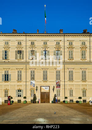 View of the façade of the Royal Palace of Turin, a historic palace of ...