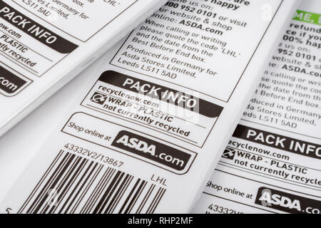 ASDA food labelling showing recycling status of food packaging. For war ...