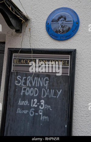 Plaque marking the late Welsh poet Dylan Thomas trail in the coastal ...