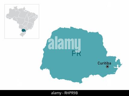 map of Parana state of Brazil and location on Brazilian map Stock ...