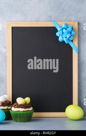 Empty Chalkboard mockup space for text message with flower decoration ...