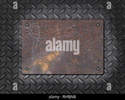 Old metal plate sign with rivets on steel background. With copy space ...