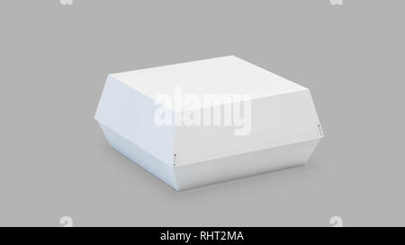 Blank white burger box mockup, isolated, side view, 3d rendering. Empty ...