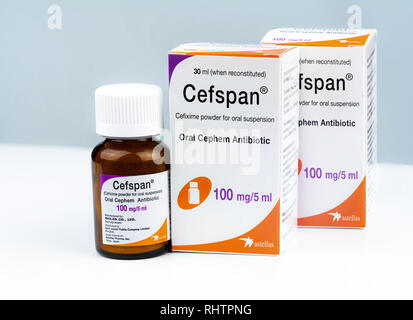 CHONBURI, THAILAND-AUGUST 3, 2018 : Cefspan 100 mg/5 ml. Oral Cephem ...