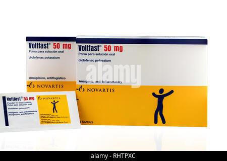 CHONBURI, THAILAND-AUGUST 3, 2018 : Voltfast 50 mg. Diclofenac ...