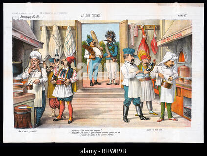 Italian political cartoon shows two scenes, at top is an Englishman ...