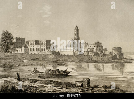 View of the Mocha city on the shores of the Red Sea. Yemen. Old ...