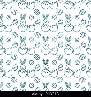 Seamless pattern with Easter Bunny looking out of an egg and decorated ...