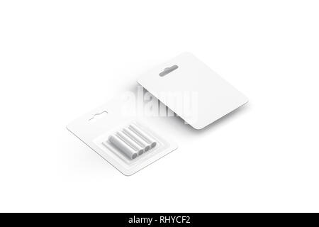 Blank white battery in cardboard pack mockup, front and back, isolated ...