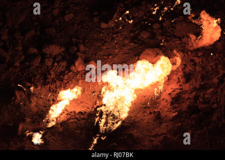 The Darvasa Crater, also known as the Doorway to Hell, the flaming gas ...