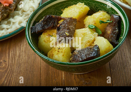 Kuurdak, traditional meat dish, Kyrgyz cuisine, Traditional assorted ...
