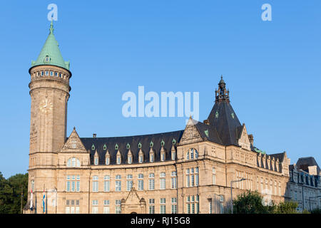 Spuerkeess Clock Tower in Luxembourg City Stock Photo - Alamy