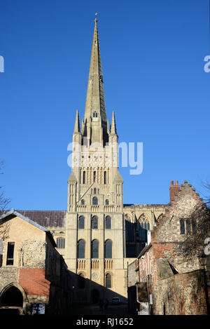Norwich Cathedral Norman Tower Spire Norfolk UK English Medieval ...