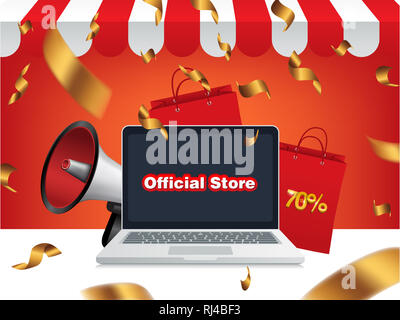 grand opening official store, sale bag, online shop background Stock ...