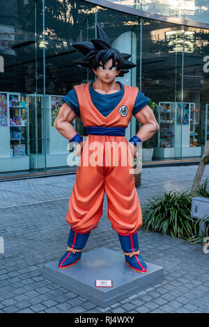 Bandai office and statue of Son Goku in Asakusa, Tokyo. Bandai company ...
