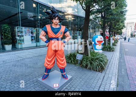 Bandai office and statue of Son Goku in Asakusa, Tokyo. Bandai company ...