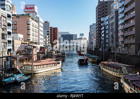Kanda river view from Asakusabashi bridge toward Yanagibashi bridge ...
