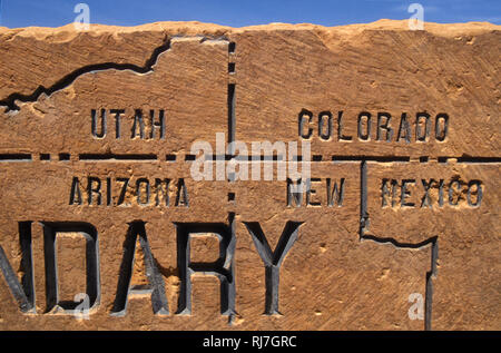 Four Corners, the place where four states meet. Detail of the border ...