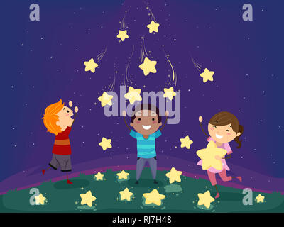 Illustration of Stickman Kids Playing with Stars Shaped as a Kite, Car ...