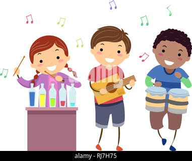 Illustration of Stickman Kids Playing Musical Instruments on an Outdoor ...