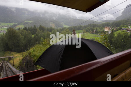 On board the Reichenbachfall-Bahn, aka RfB (in English the Richenbach ...