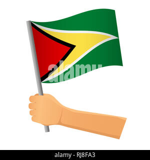 Guyana flag in hand. Patriotic background. National flag of Guyana illustration Stock Photo - Alamy