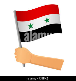 Syria flag in hand. Patriotic background. National flag of Syria ...
