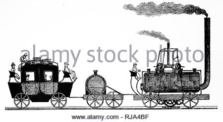 Engraving depicting Matthew Murray's steam locomotive built for John ...