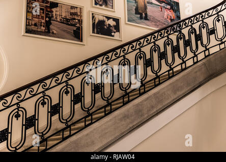Brussels, Belgium - 02 02 2019: Entrance hall with iron guardrail in ...