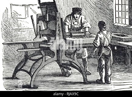 Engraving depicting a lithographic press, a method of printing ...