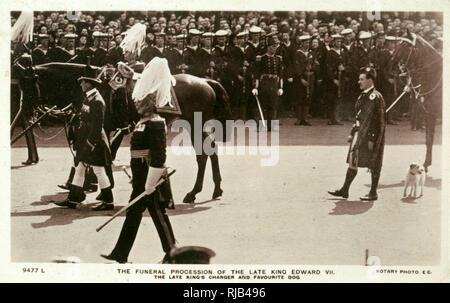 The funeral of King Edward VII, with his favourite dog following behind ...