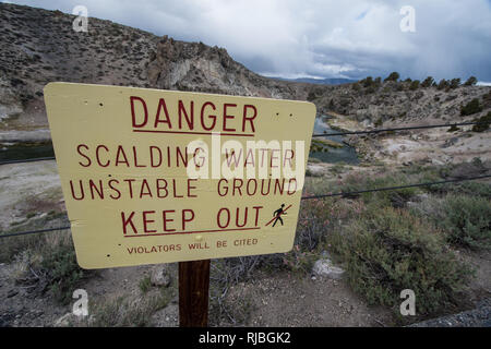 Danger Scalding Water, Unstable Ground warning sign at Hot Creek ...