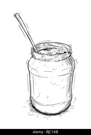 Organic fruit jam. Glass jar of Wild forest strawberries marmalade and ...