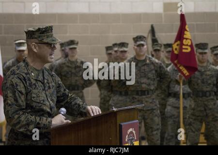 Col. Walker M. Field, commanding officer, 11th Marine Regiment, 1st Marine Division speaks ...